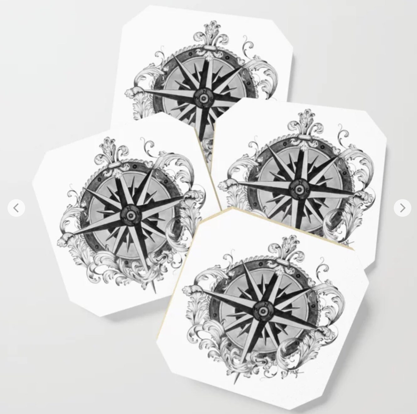 Placemats Original Hand Painted Compass Rose Design on a Set | Etsy