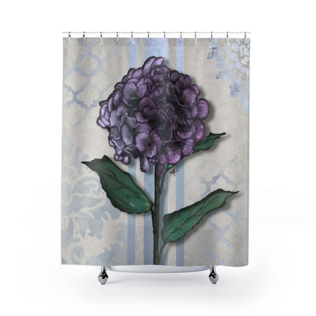 Hydrangea Shower Curtain, Floral Art, Damask and Quatrefoil, Original ...