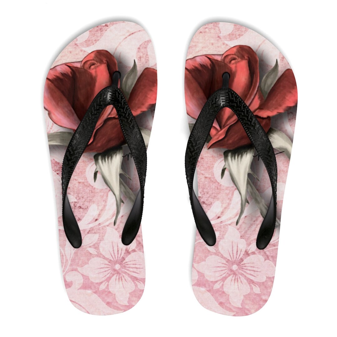 Rose Flip-flops, Original Hand Painted Rose on Beach Flip Flops ...