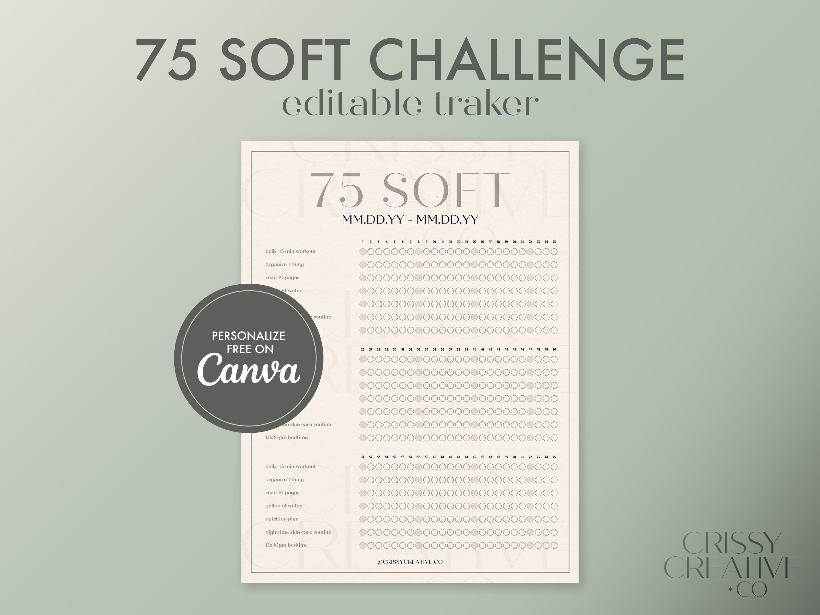 75 Soft Challenge Tracker, US Letter, Editable Tracker, Daily Habits ...