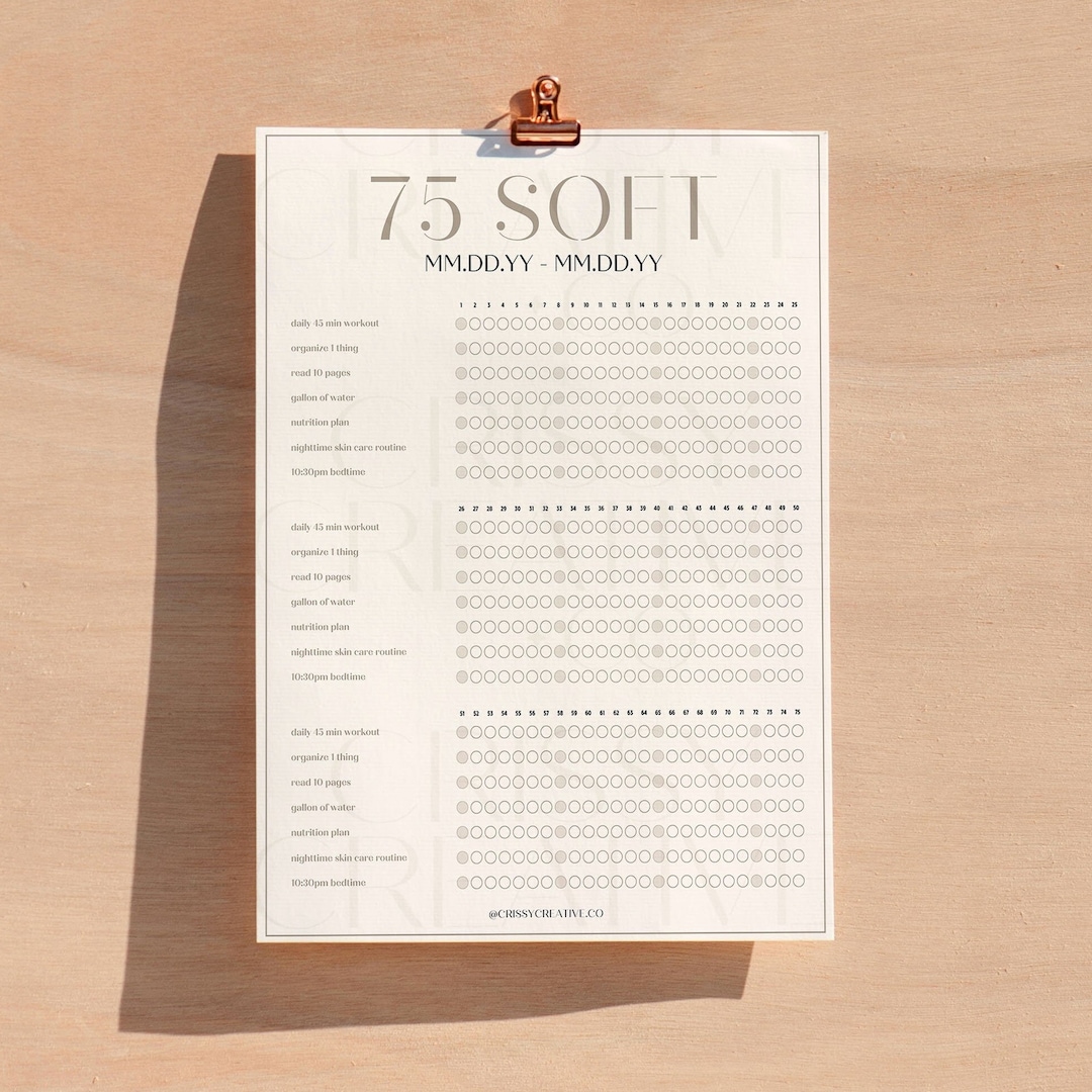 75 Soft Challenge Tracker, US Letter, Editable Tracker, Daily Habits ...