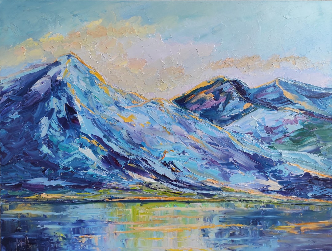 Blue Mountain Painting Sunrise Original Art Landscape Painting Impasto ...