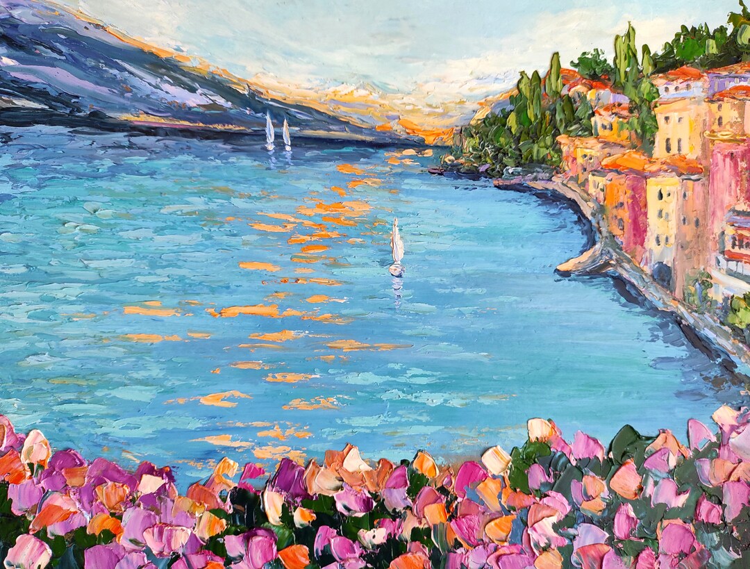 Lake Como Painting Original Art Italy Impasto Oil Painting Landscape ...