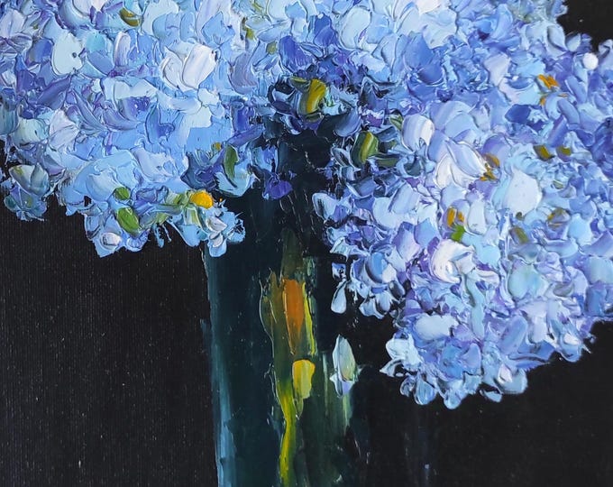 Blue Hydrangea Oil Painting Original Textured Floral Art Modern Impasto ...