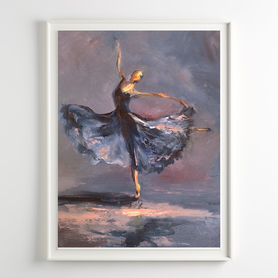 Ballerina Oil Painting Original Ballet Art Black Dress Dancer Modern ...