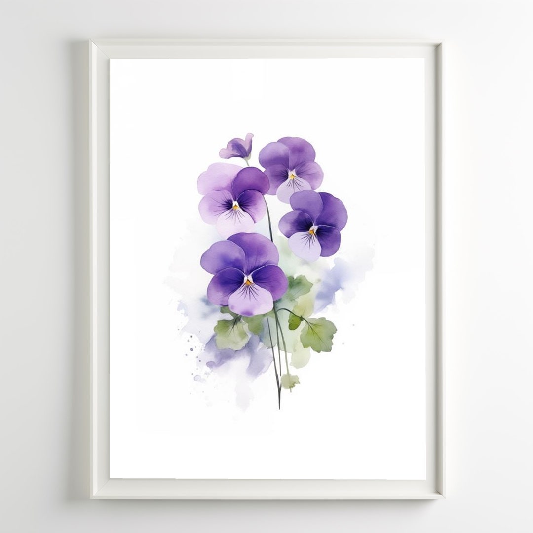 Violet Painting Botanical Print Flower Watercolor Painting Farmhouse ...