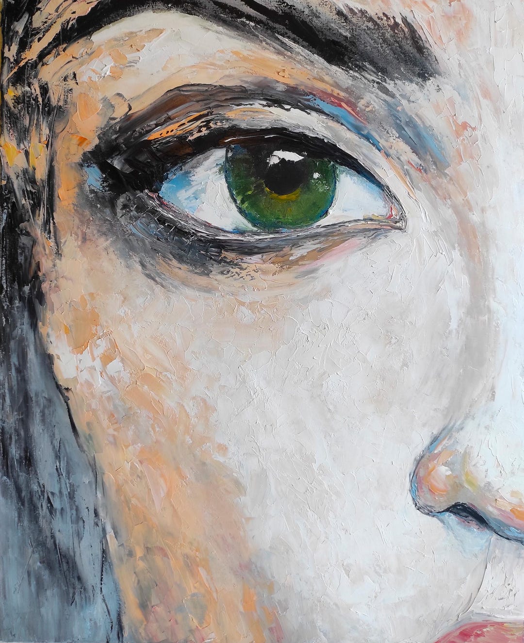 Eye Painting Original Facetextured Art Oil Portrait Green Eye Impasto ...