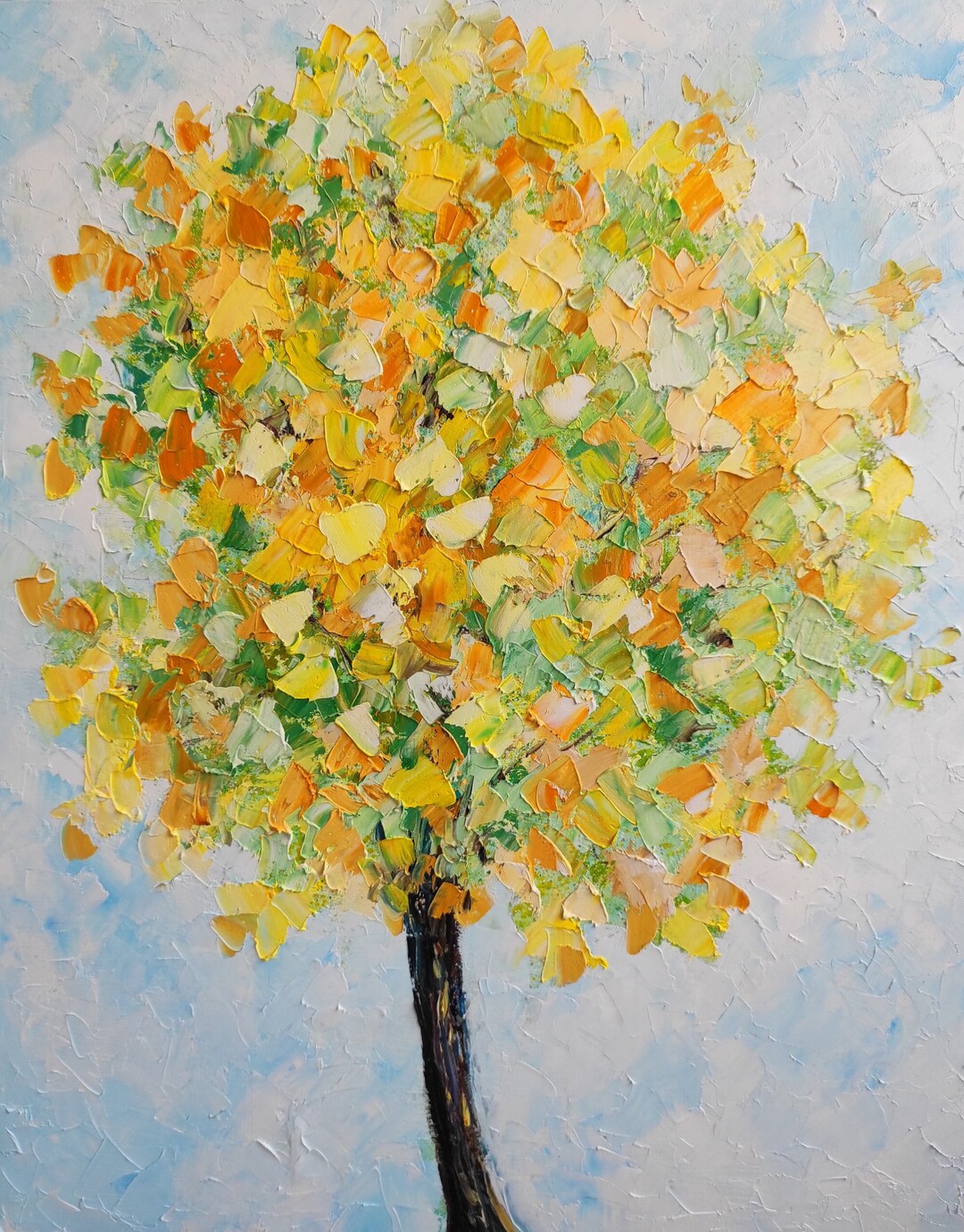 Tree Painting Oil Original Art Yellow Tree of Life Painting Impasto on ...