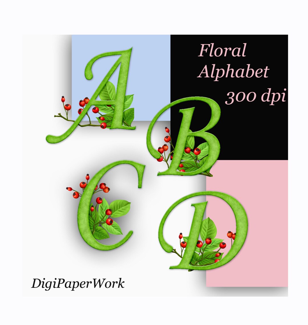 Digital Alphabet Floral Alphabet Felt Alphabet Flower Clipart Alphabet ...