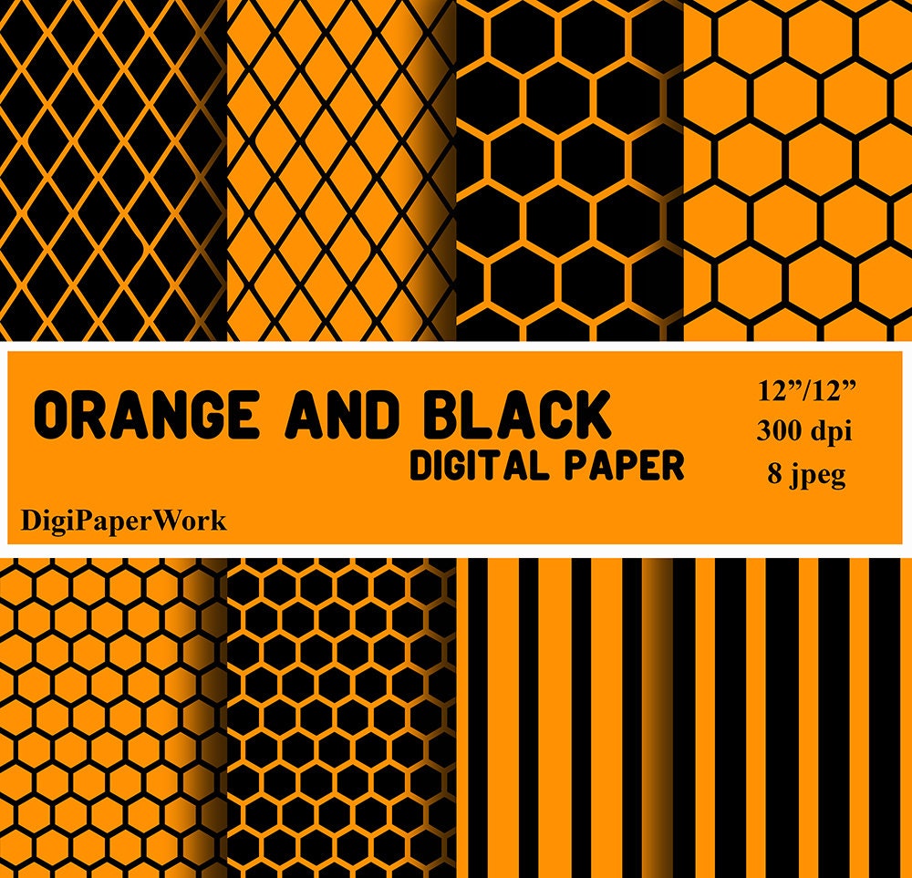 Orange and Black Digital Paper Strips Scrapbooking Grid Background ...