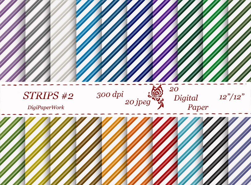 Stripe Digital Paper Strips Pattern Scrapbooking Instant Download ...