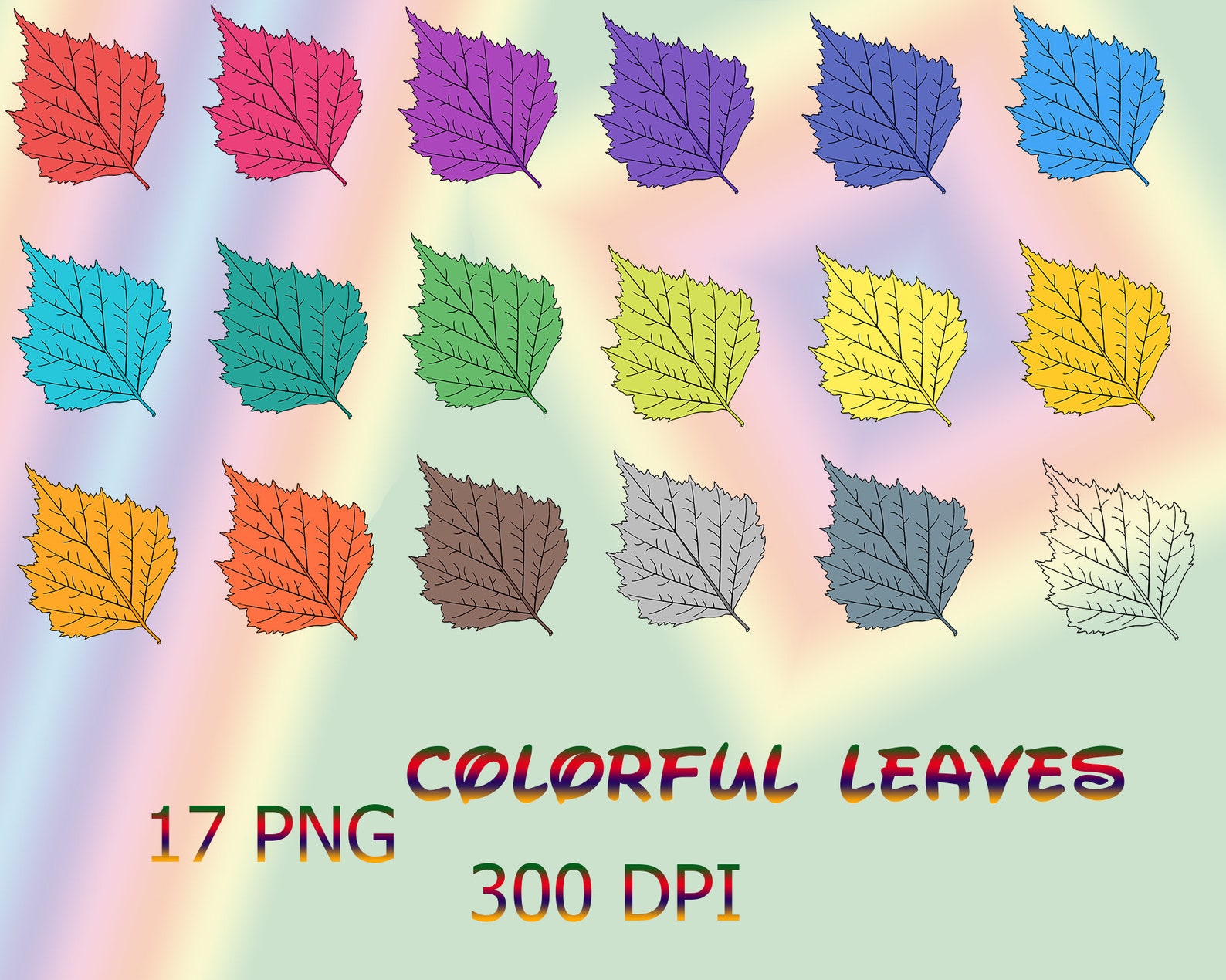 Rainbow Leaves Clipart Colorful Leaves Clip Art Instant Download - Etsy UK