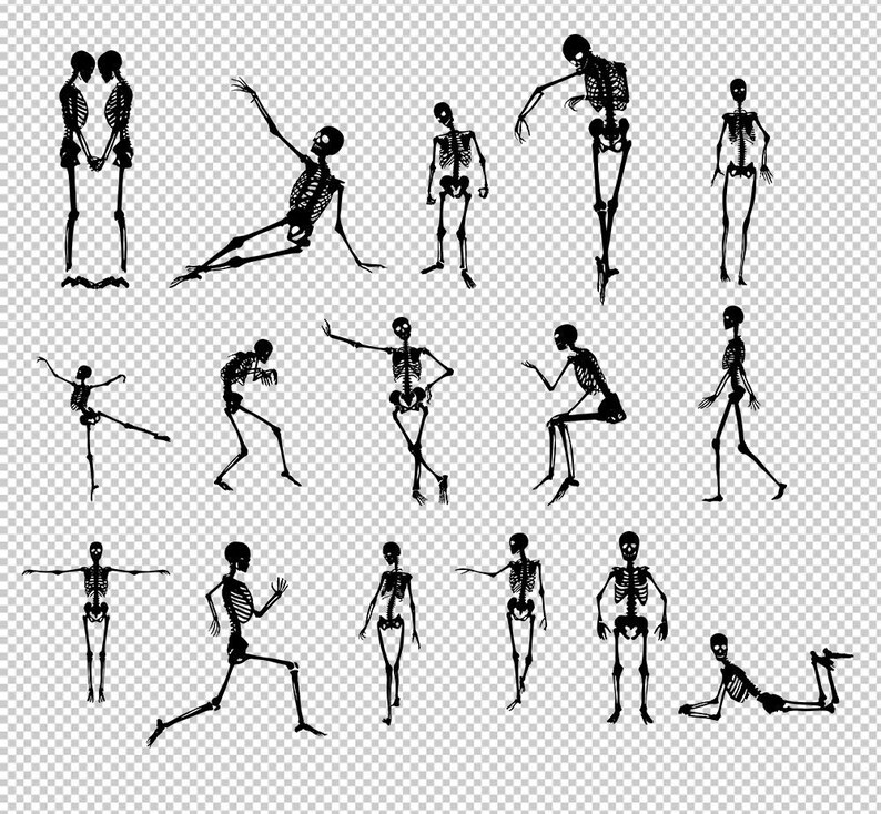 Silhouettes Skeleton Clipart Halloween Skeleton Digital Clipart Instant ...