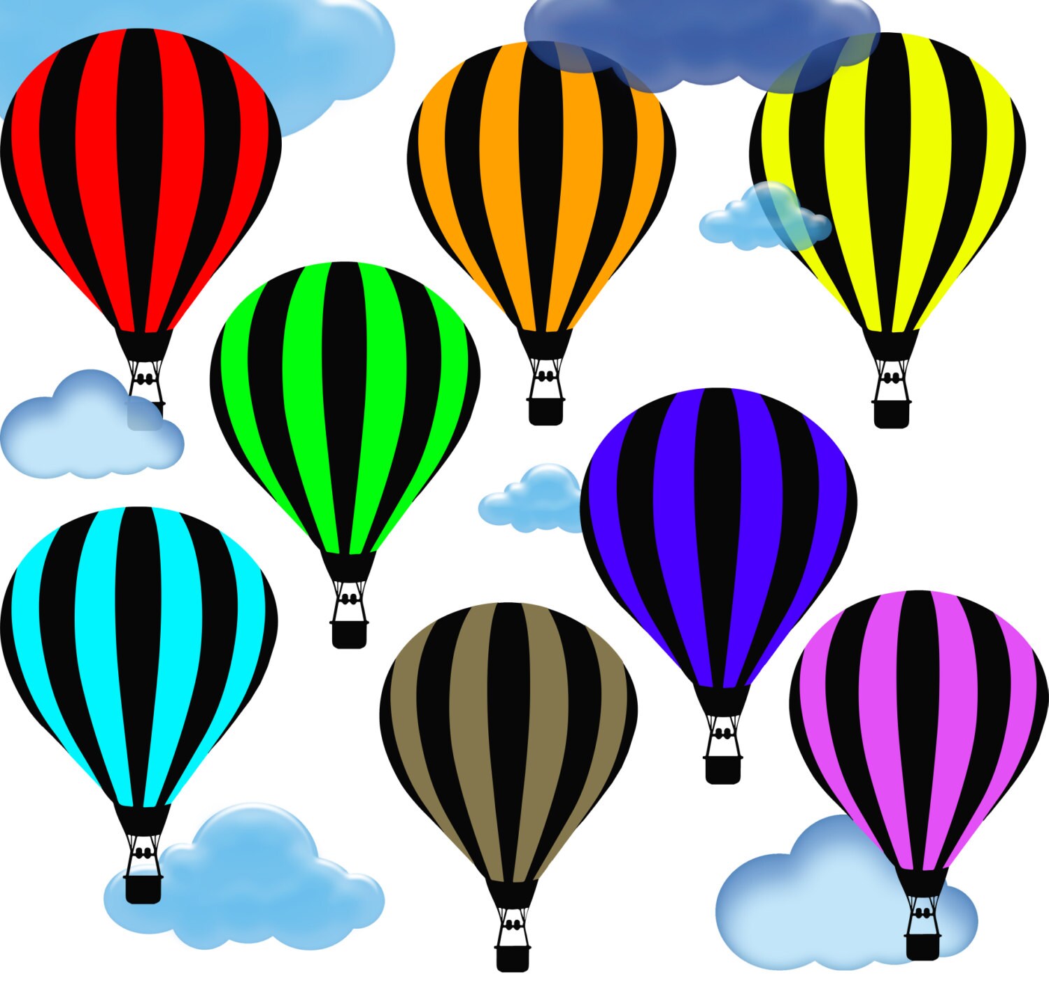 Hot Air Balloon Clip Art Digital 8 Air Balloons Scrapbooking Clouds