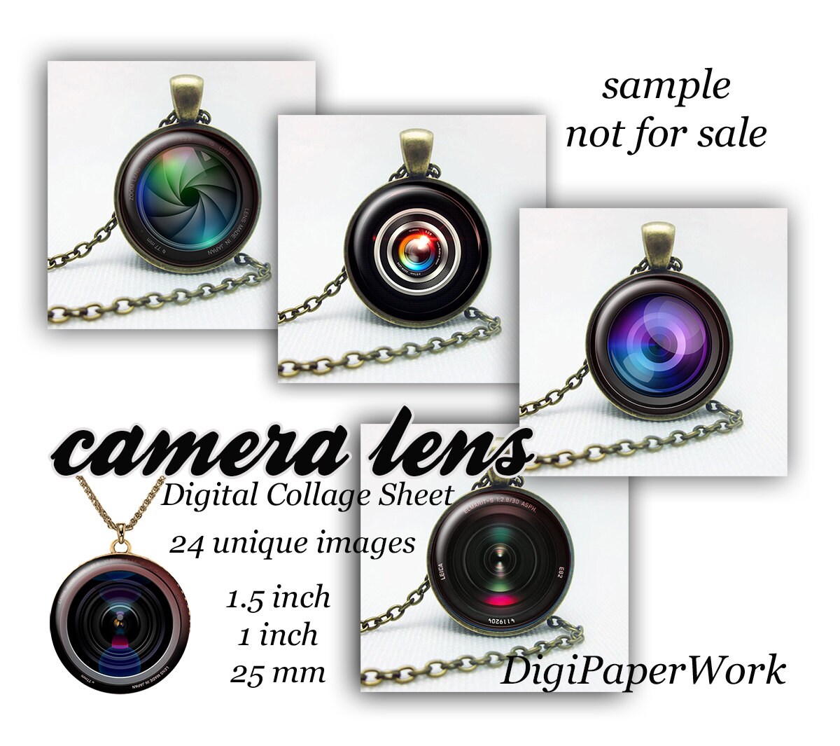 Camera Lens Digital Collage Sheet Lens Images for Glass Dome Bottle ...