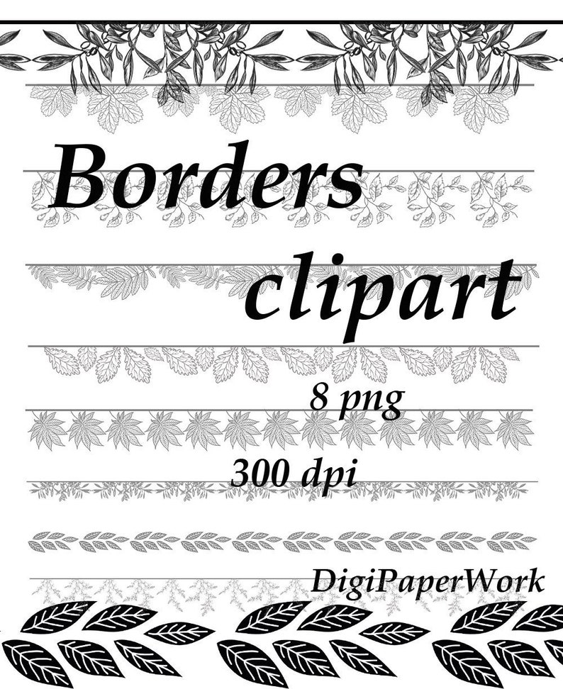 Floral Leaf Borders Clipart Digital Border Set PNG - Etsy