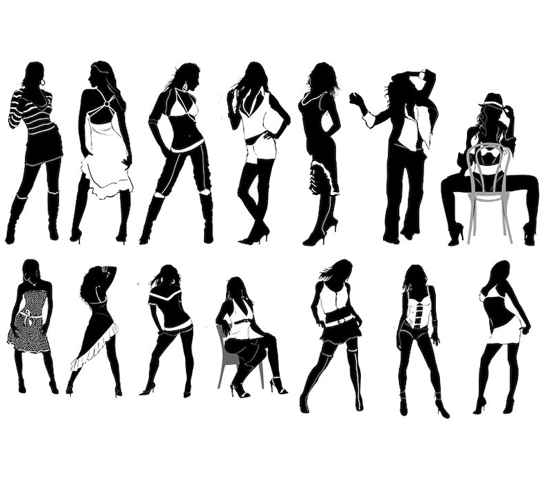 Woman Silhouettes Clip Art Digital Lady Silhouettes Fashion - Etsy
