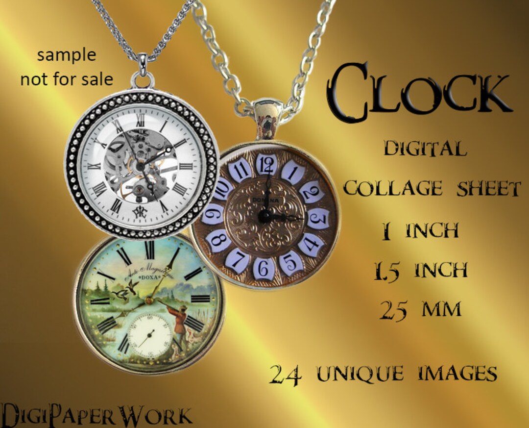 Clocks Digital Collage Sheet Circle Images for Glass Dome Bottle Caps ...