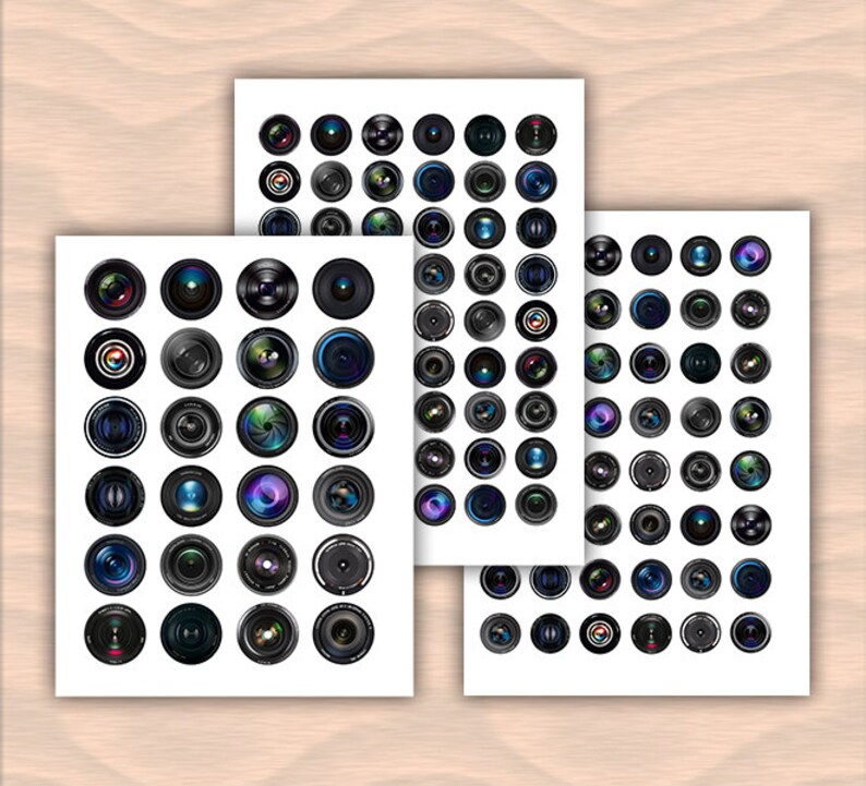 Camera Lens Digital Collage Sheet Lens Images for Glass Dome Bottle ...