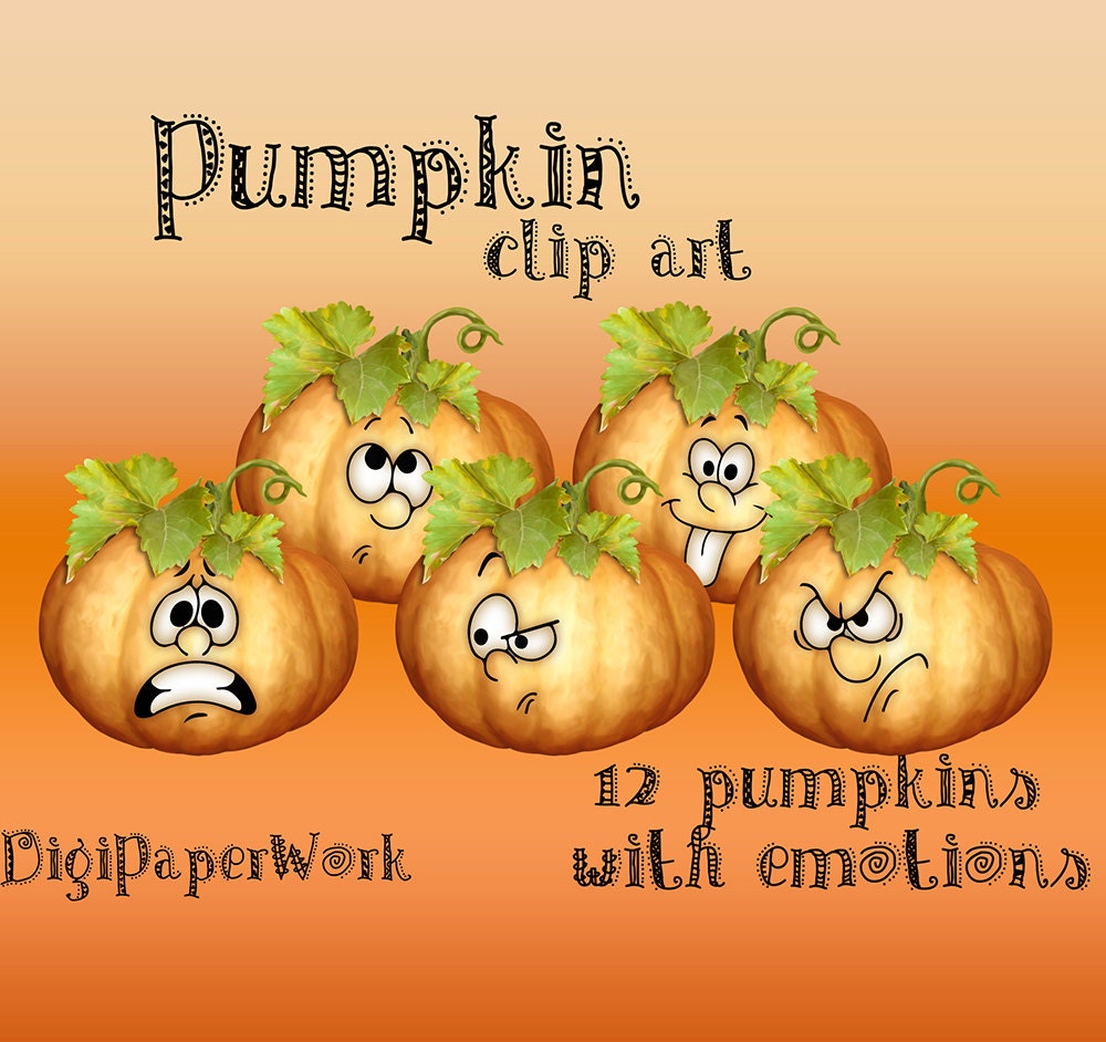 Pumpkins Clip Art Halloween Digital Pumpkin With Emotions Clip Art ...