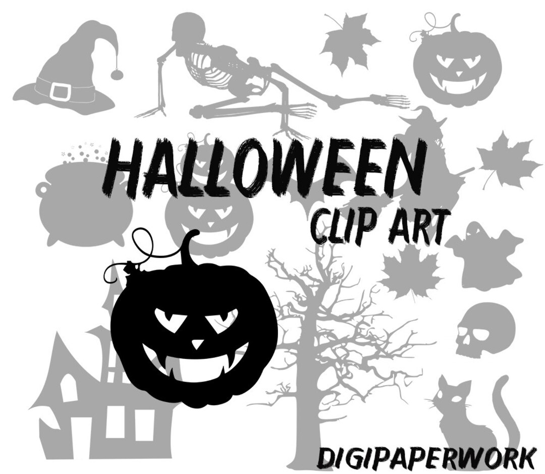 Halloween Silhouettes Clipart Digital Halloween Decoration Pumpkin ...