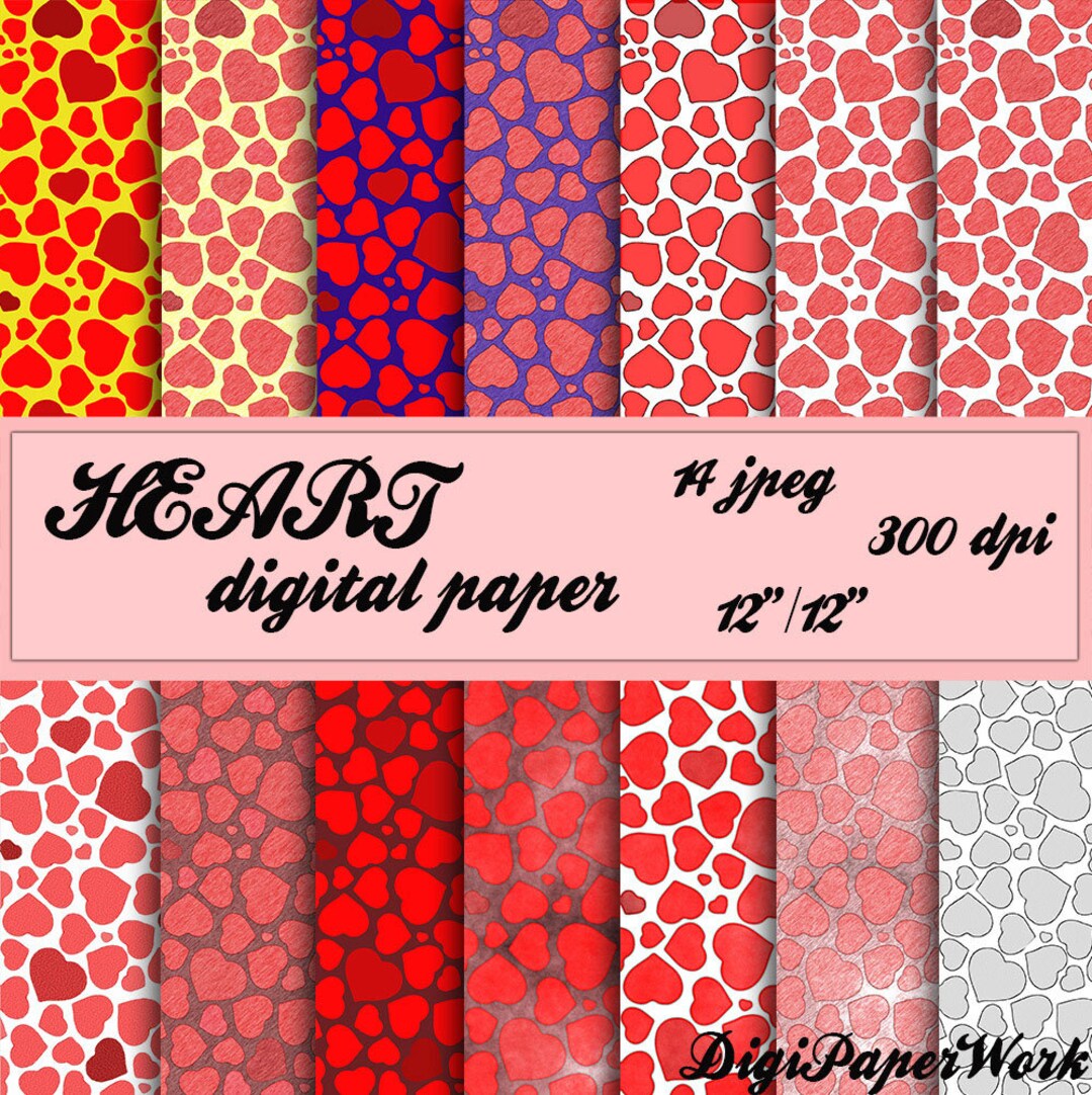 Heart Digital Paper, Valentine's Day Paper Pack Pencil Heart Digital ...