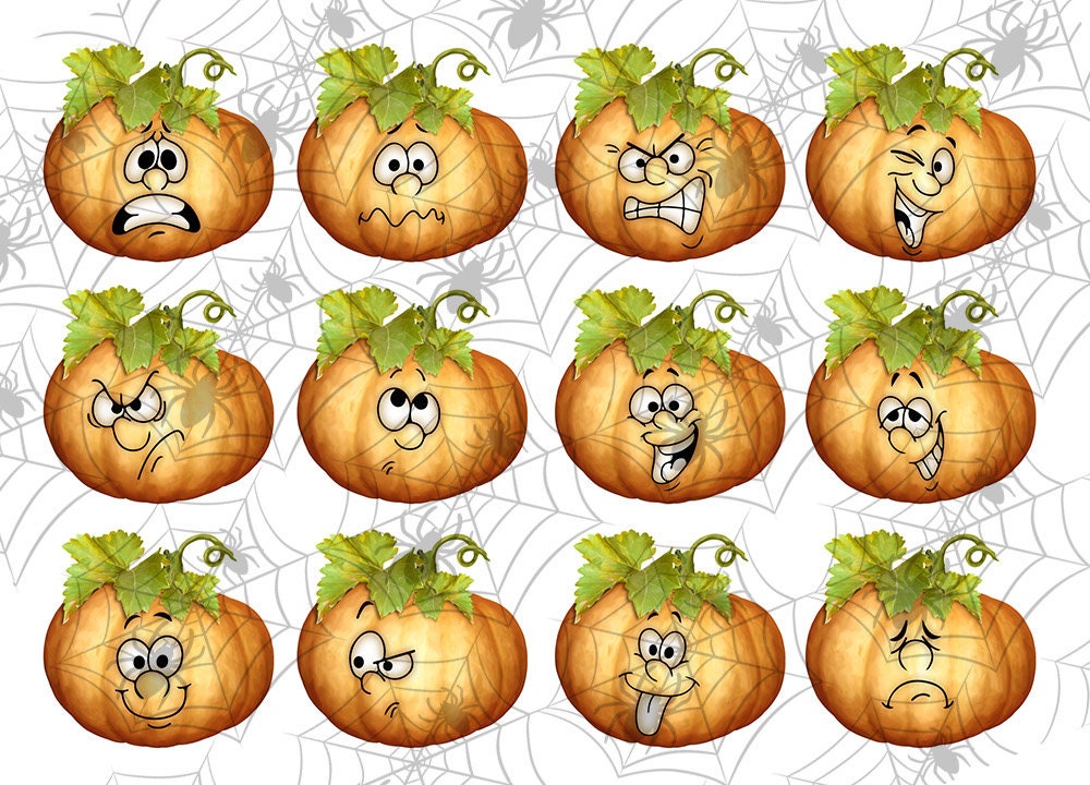 Pumpkins Clip Art Halloween Digital Pumpkin With Emotions Clip Art ...