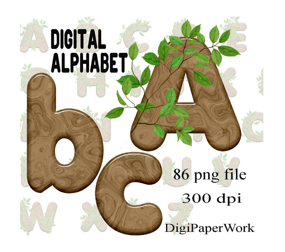 Digital Alphabet Tree Branch, Alphabet Clipart Monogram Scrapbooking ...