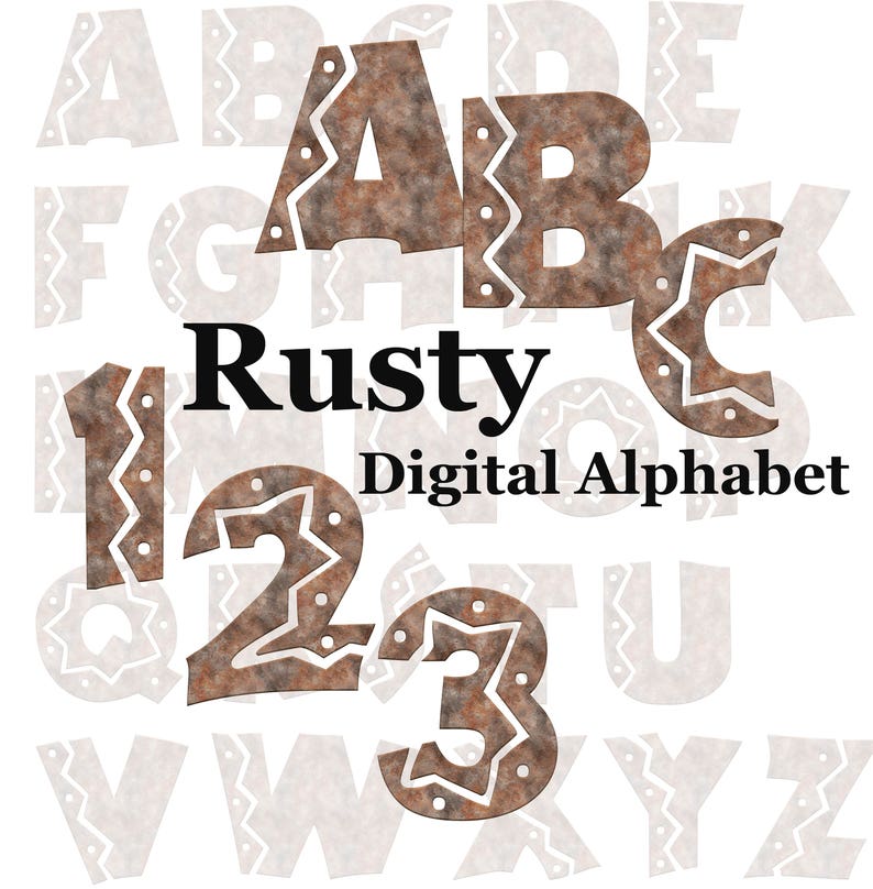 Rusty Digital alphabet Rusty alphabet clipart Monogram | Etsy