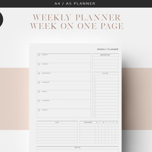 A5 Printable Weekly Overview Week on One Page Weekly Planner | Etsy