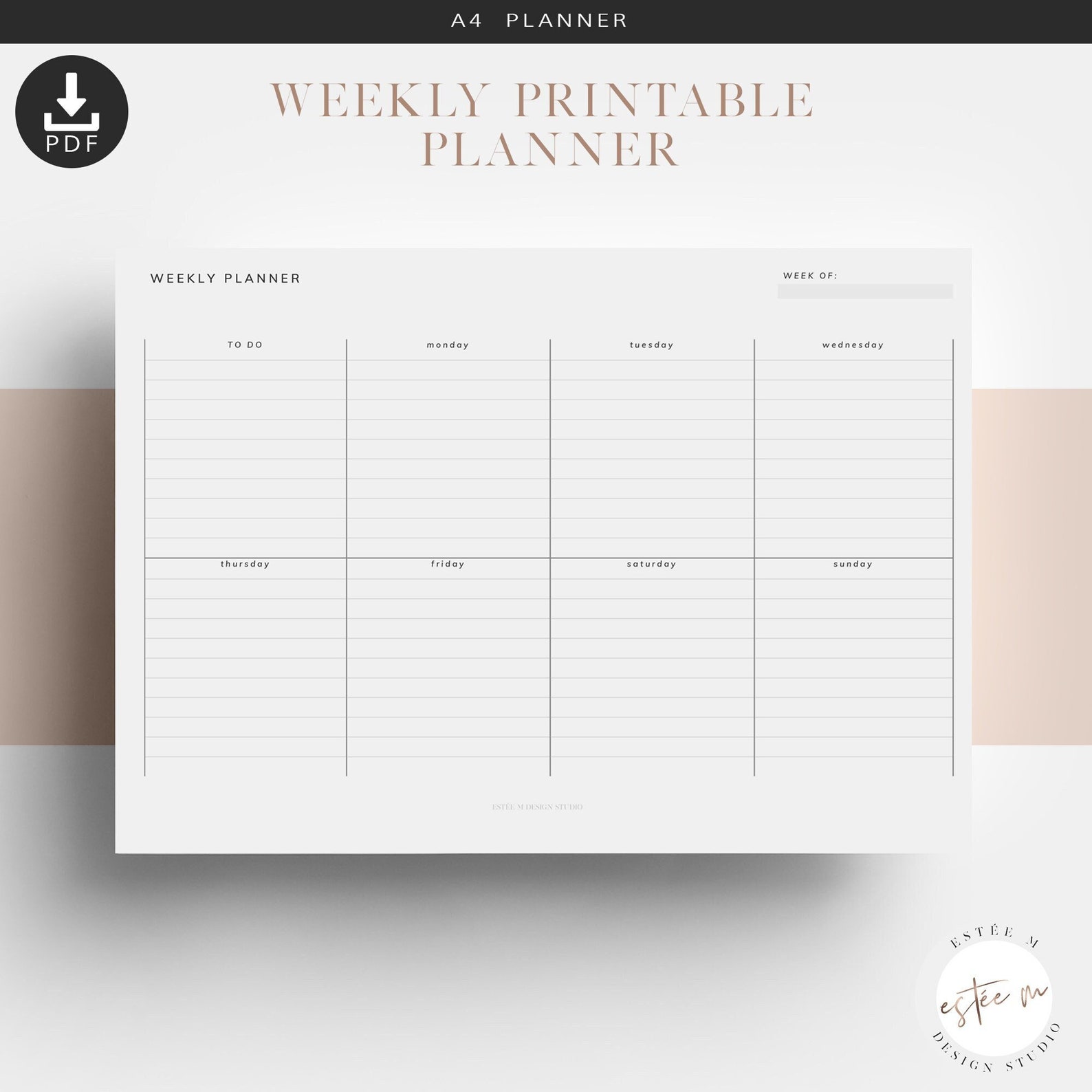 A4 Weekly Planner, Printable Planner, Weekly Desk Planner, Office ...