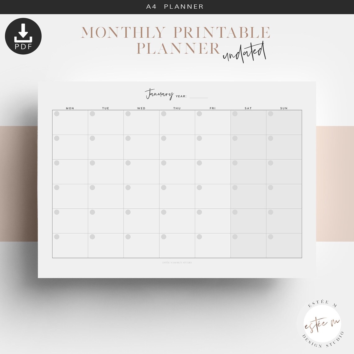 A4 Monthly Desk Planner, Printable Calendar, Undated Monthly Planner ...