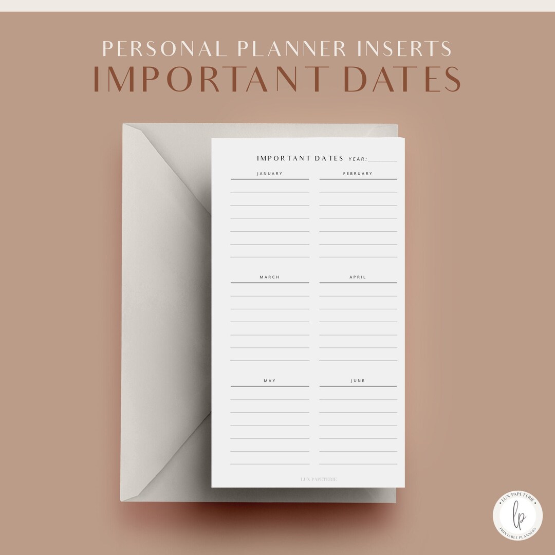 Important Dates, Personal Planner Inserts, Printable Planner Inserts ...