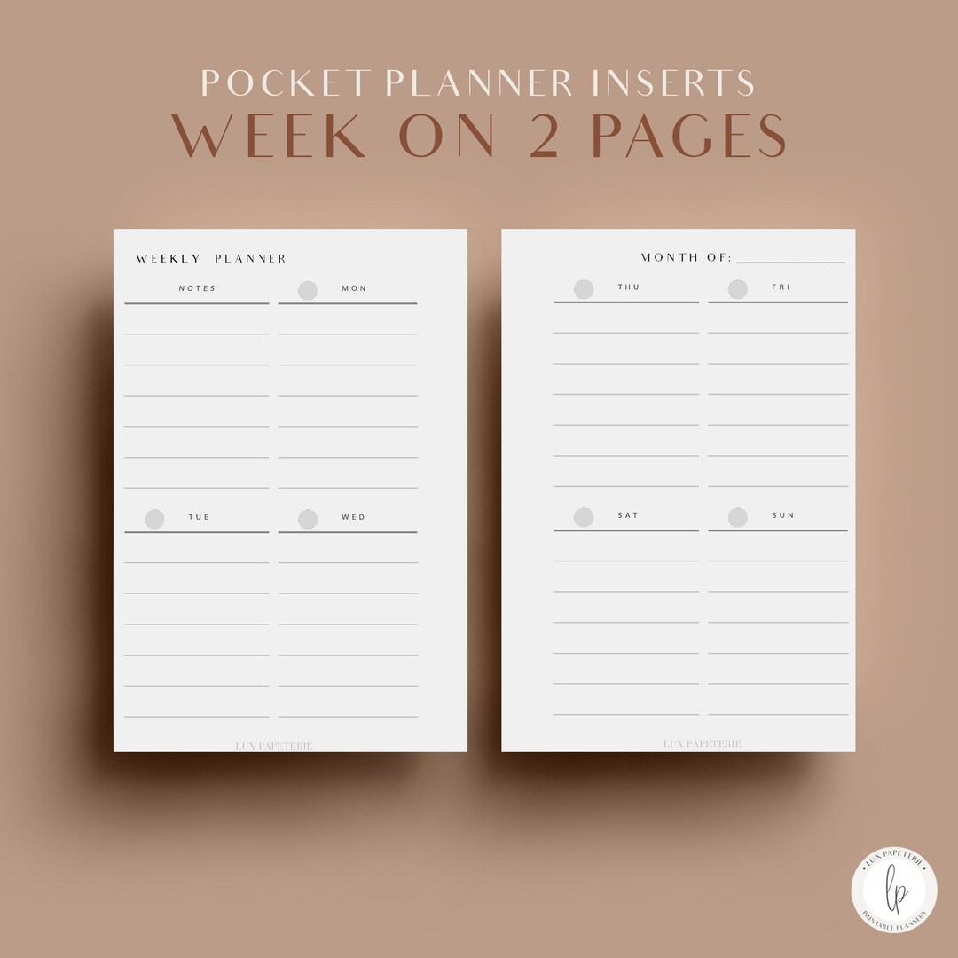 Weekly Planner, Pocket Planner Inserts, Printable Inserts, Week on Two ...