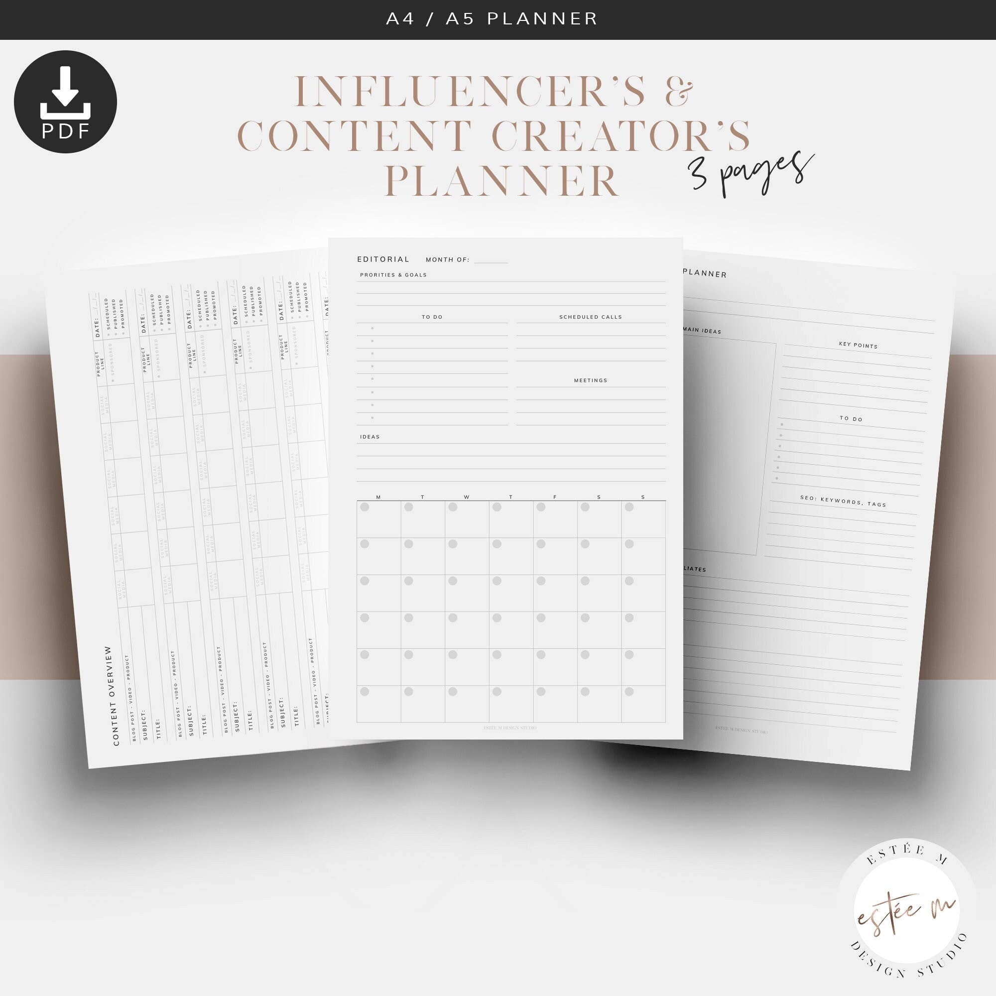 Printable Influencer Planner, Social Media Planner, A4 A5 Desk Planner ...