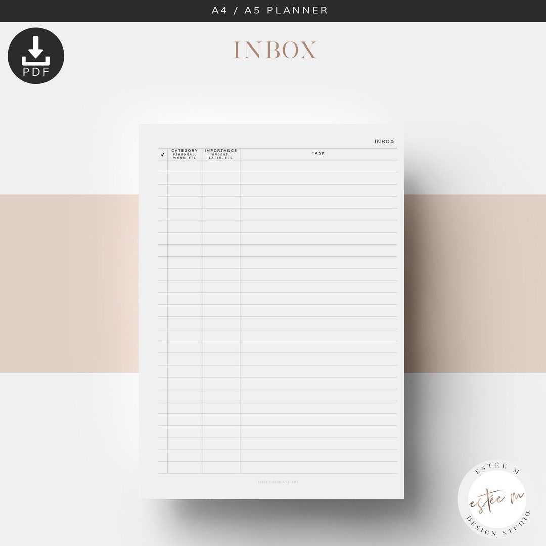 A5 Printable Inbox Planner Inserts, Printable Planner Refills, Inbox ...