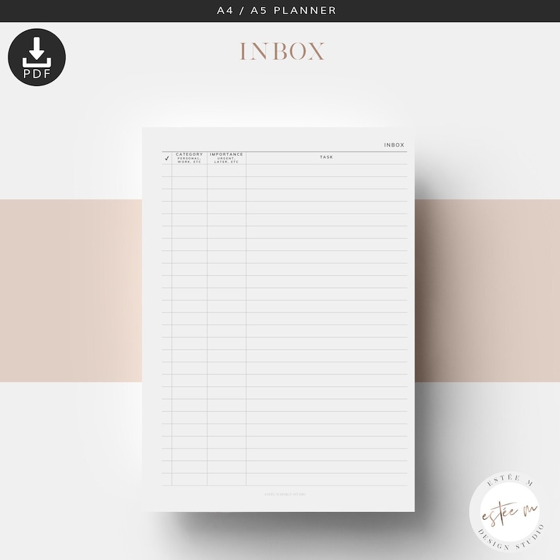 A5 Printable Inbox Planner Inserts, Printable Planner Refills, Inbox ...