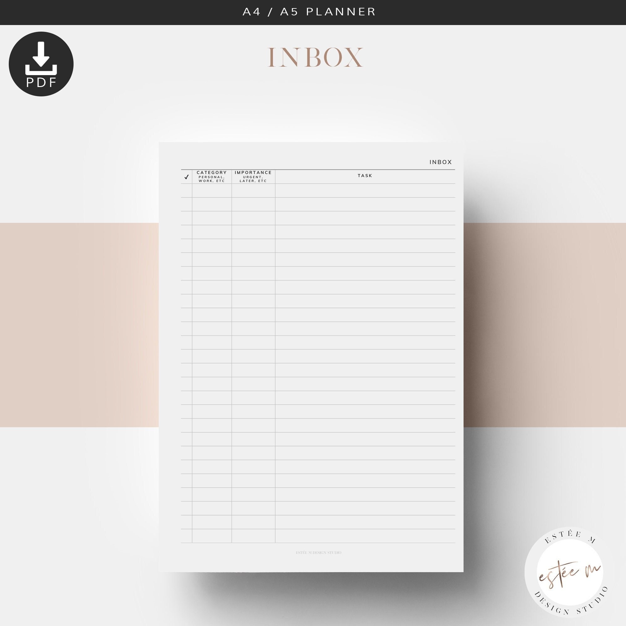 A5 Printable Inbox Planner Inserts, Printable Planner Refills, Inbox ...