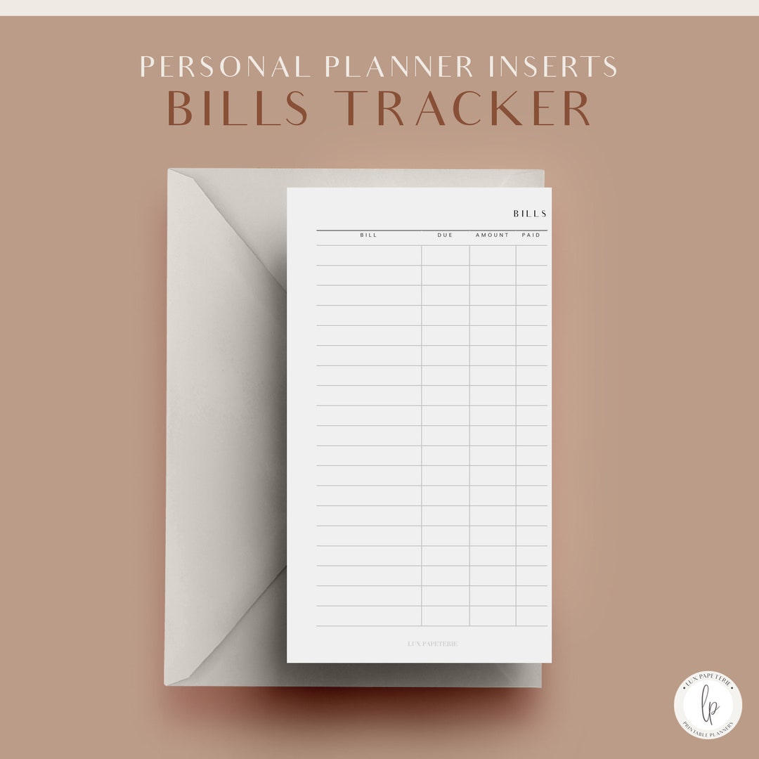 Bills Tracker, Personal Printable Planner Inserts, Planner Tracker ...
