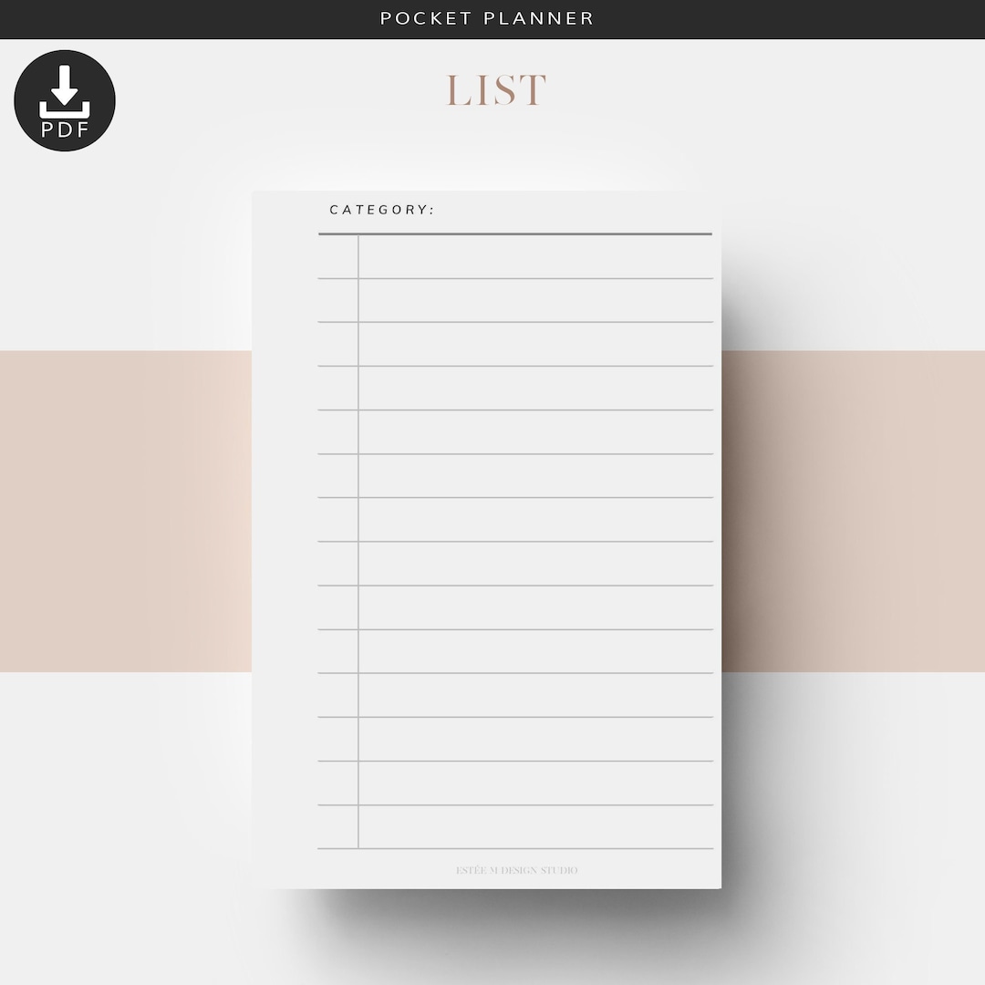 Pocket List Planner Inserts, Printable Planner Inserts, Checklist ...