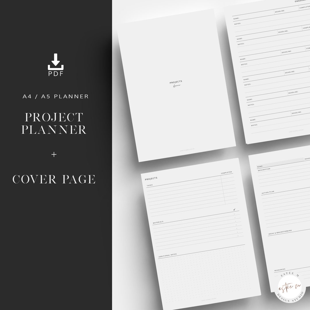 A5 Project Planner, Printable Planner Inserts, Project Tracker ...