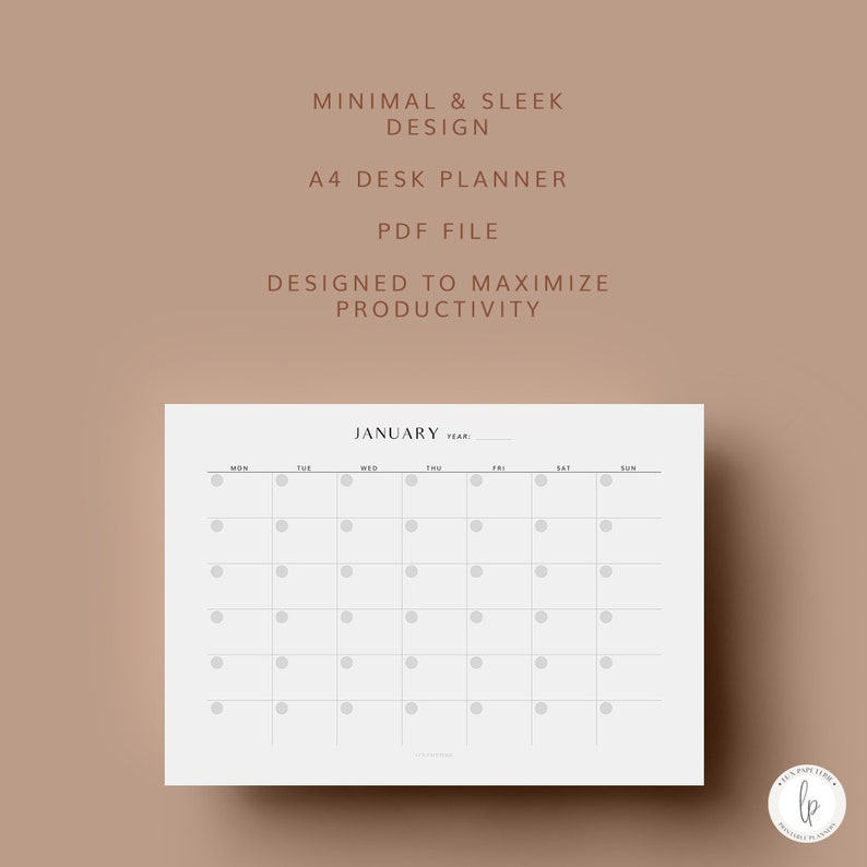 A4 Monthly Desk Planner Printable Calendar Undated Monthly | Etsy