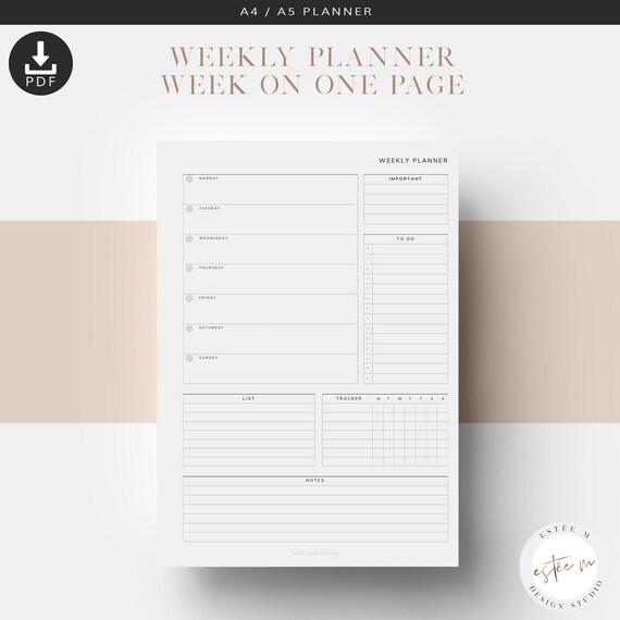A5 Printable Weekly Overview Week on One Page Weekly Planner | Etsy
