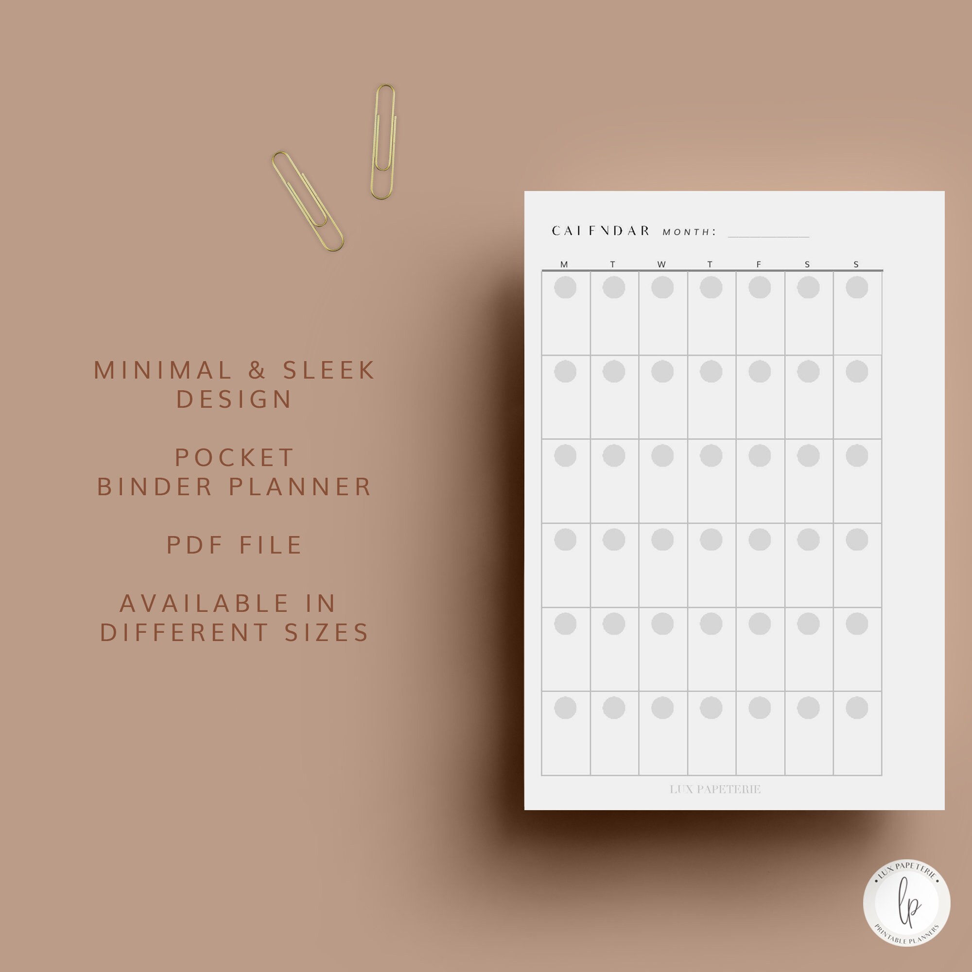 Monthly Planner, Pocket Printable Planner Inserts, Month on One Page ...