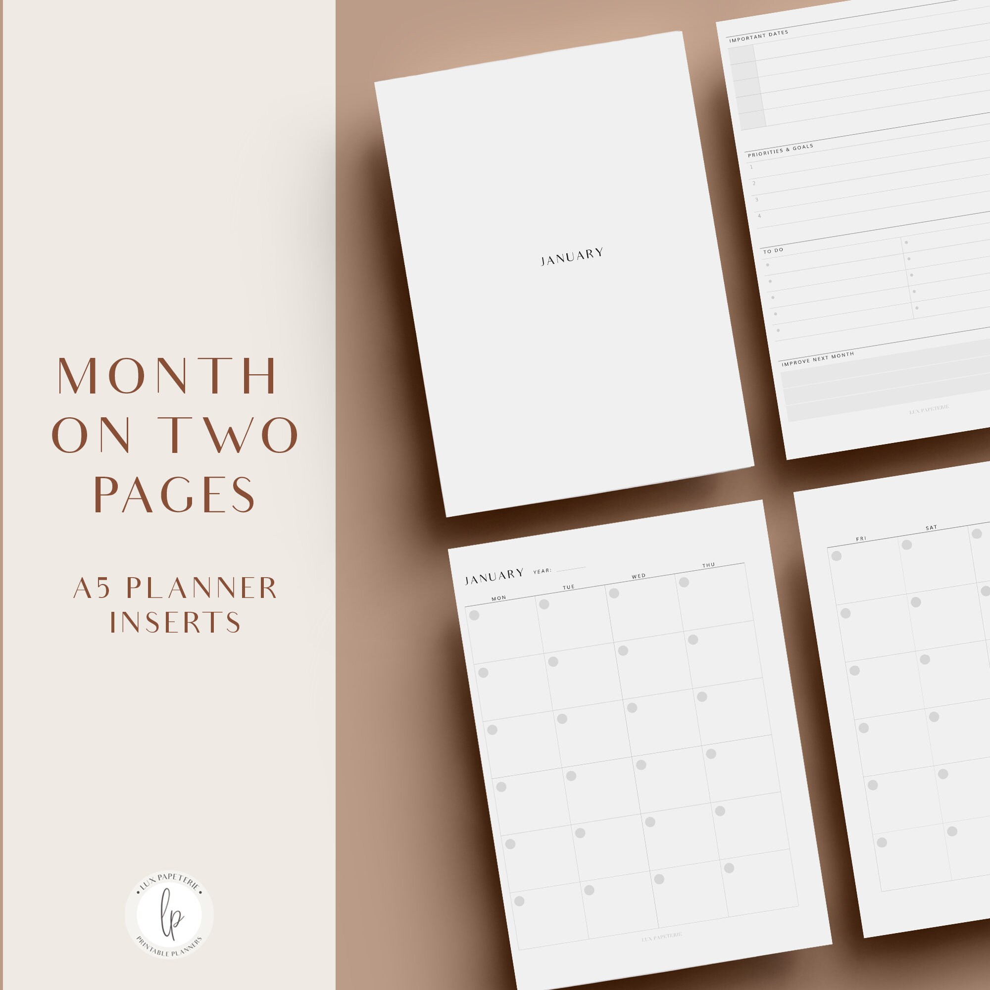 A5 Monthly Planner Printable Planner Inserts Month On Two | Etsy