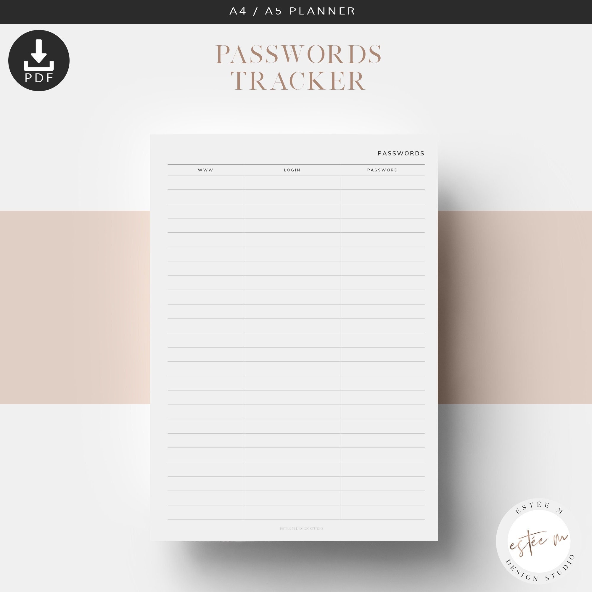 A4 A5 Password Tracker Printable Planner Inserts Planner - Etsy