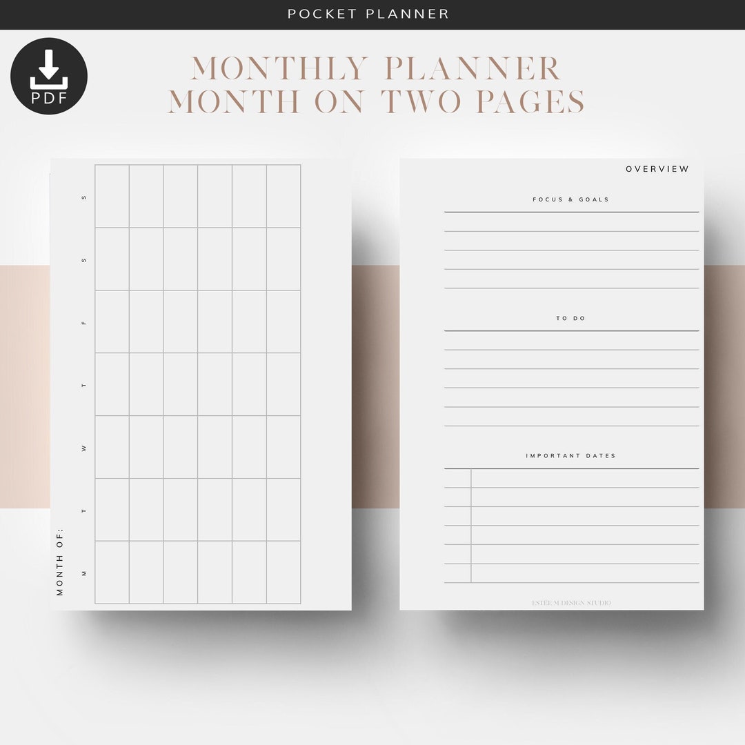 Pocket Monthly Planner Inserts, Pocket Printable Planner Inserts ...