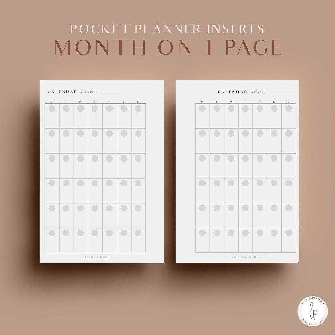 Monthly Planner, Pocket Printable Planner Inserts, Month on One Page ...