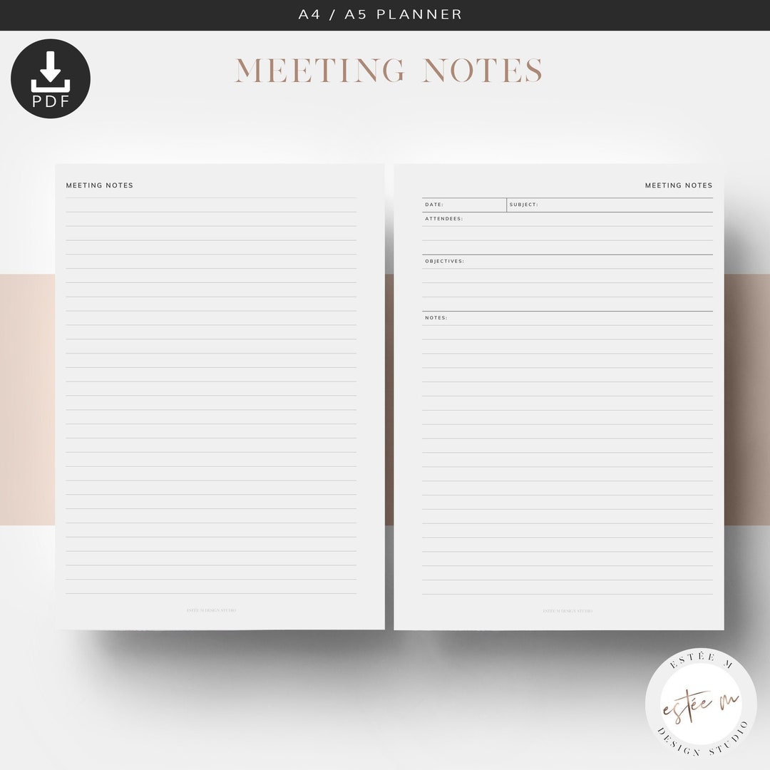 A5 Meeting Notes, Printable Planner Inserts, Lined Notes Inserts ...