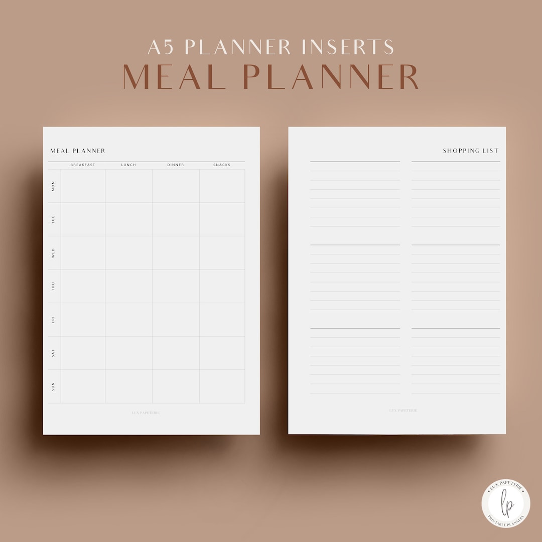 A5 Meal Planner, Printable Planner Inserts, Weekly Meal Plan, Meal ...
